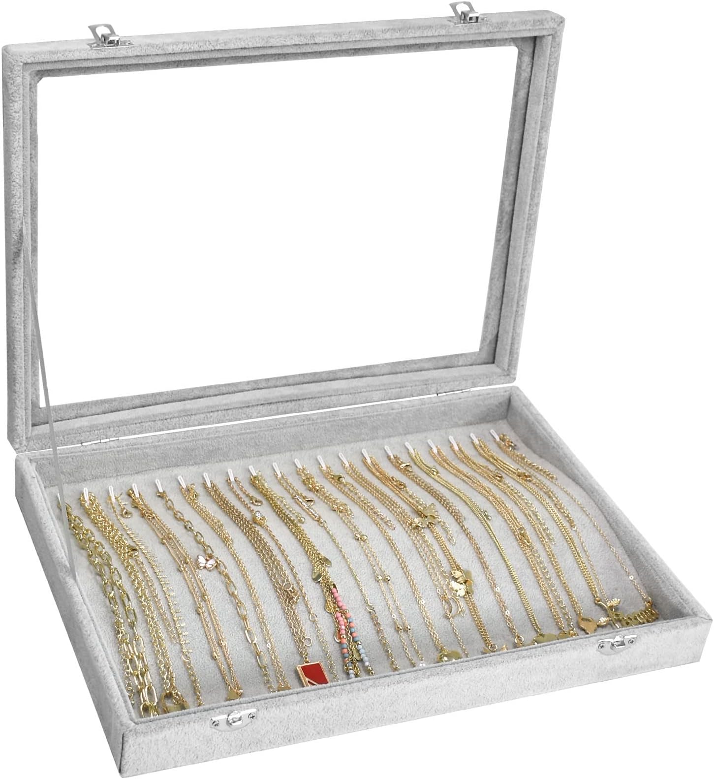 Amazon.com: Siveit Necklace Organizer Box Premium 20 Hooks Necklace ...