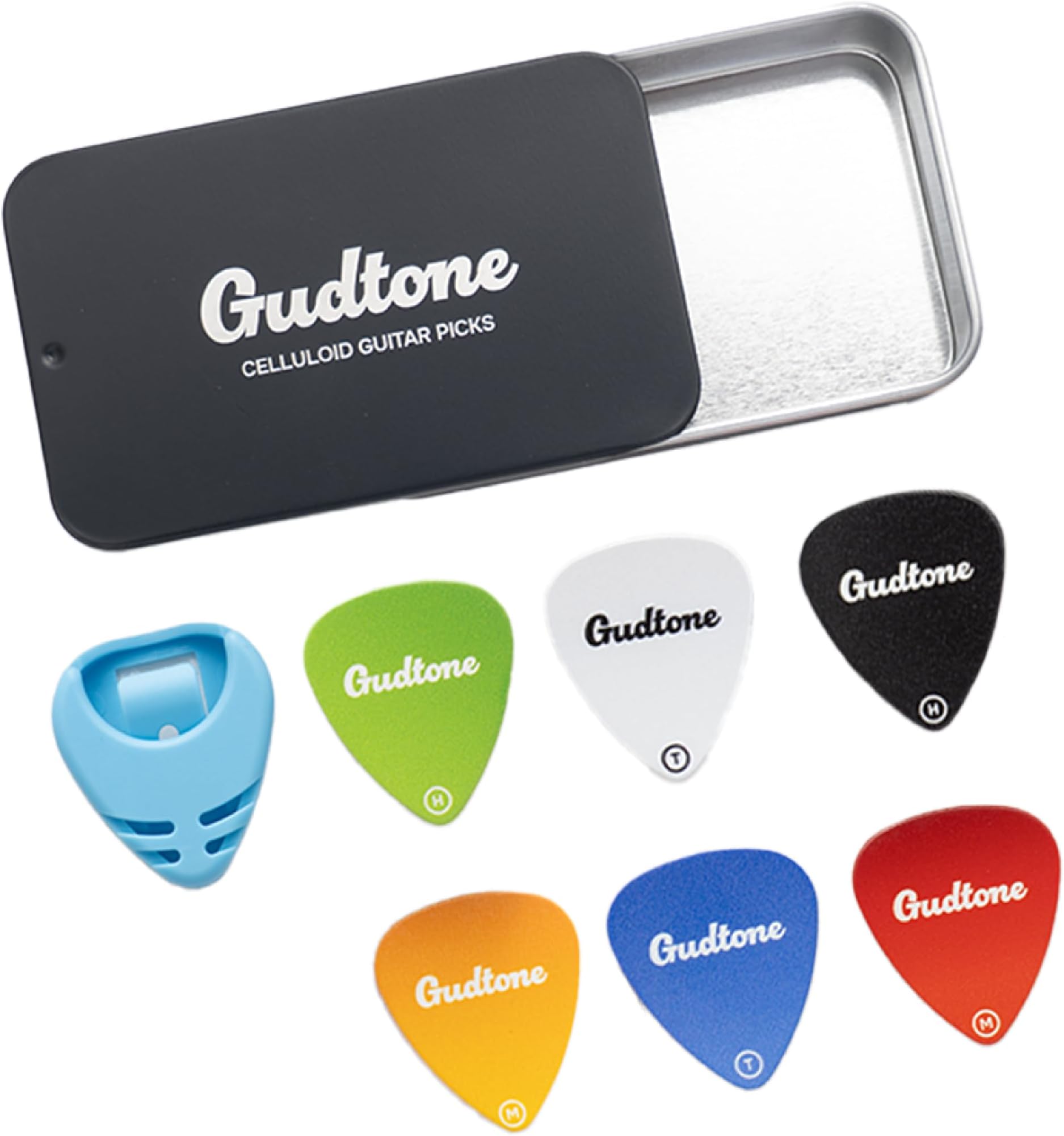 Gudtone Celluloid Guitar Picks Pack of 6 Includes Sliding Tin Box ...