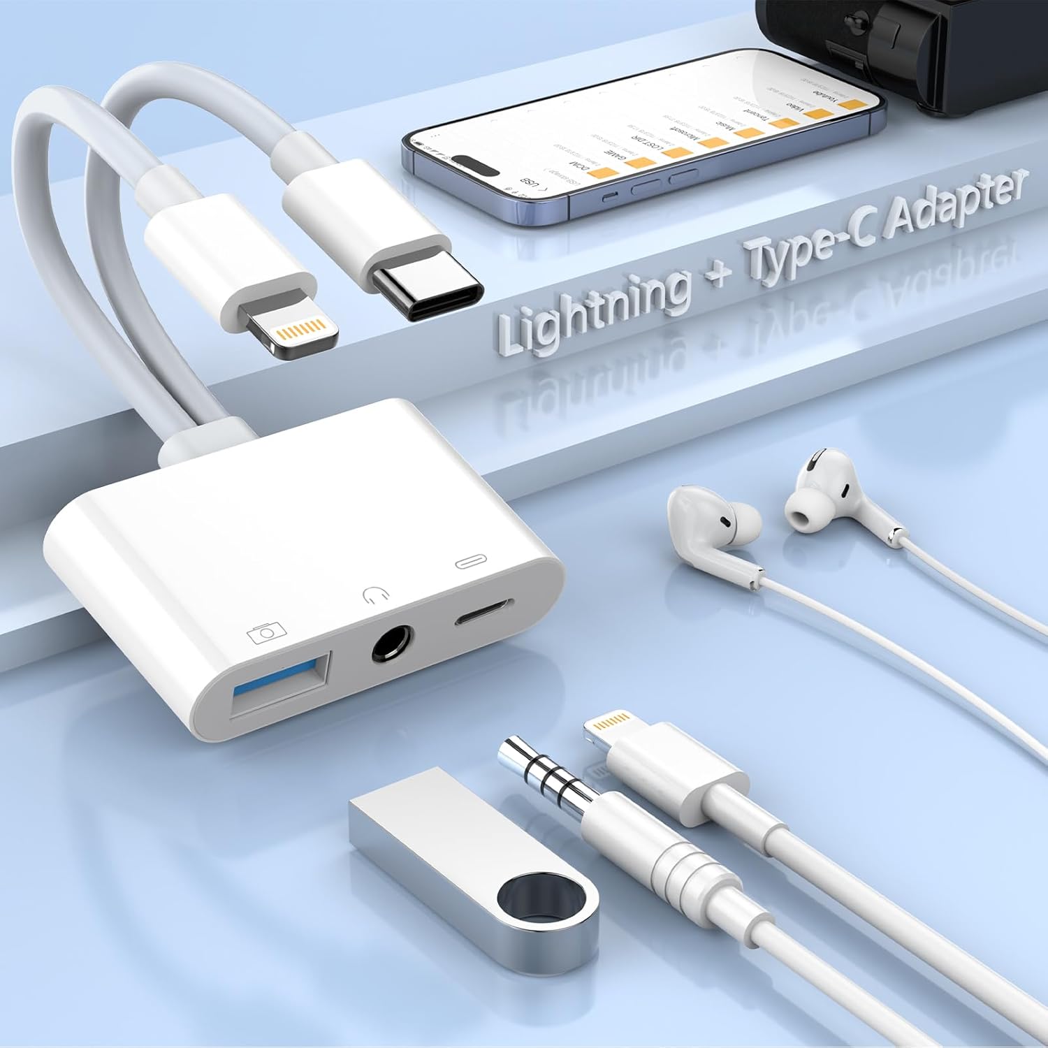 Amazon.com: Multi Lightning + USB C to USB Adapter,3 in 1 USB OTG ...