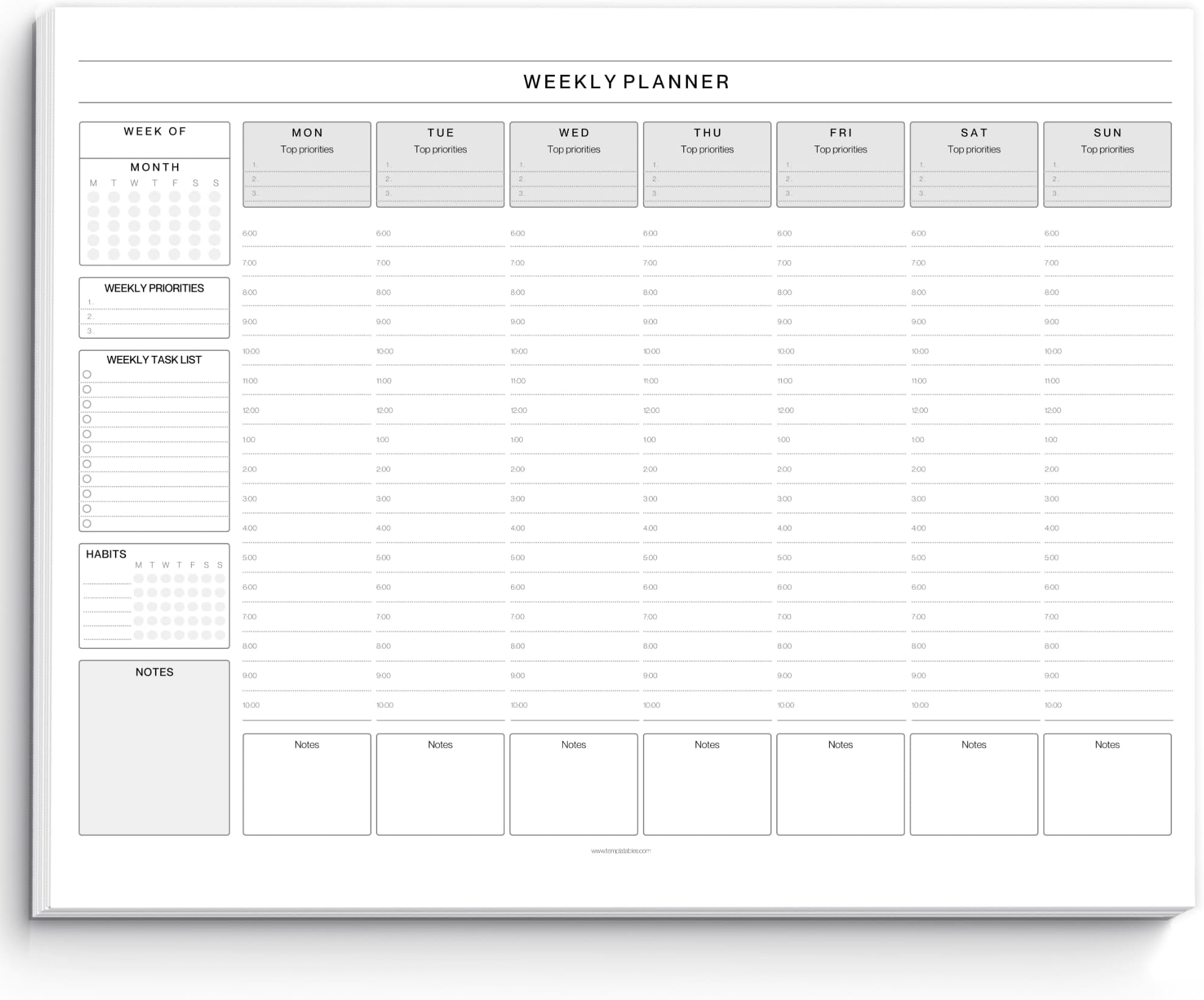 Weekly Hourly Planner Notepad, Daily Planner Desk Pad, Weekly Schedule ...