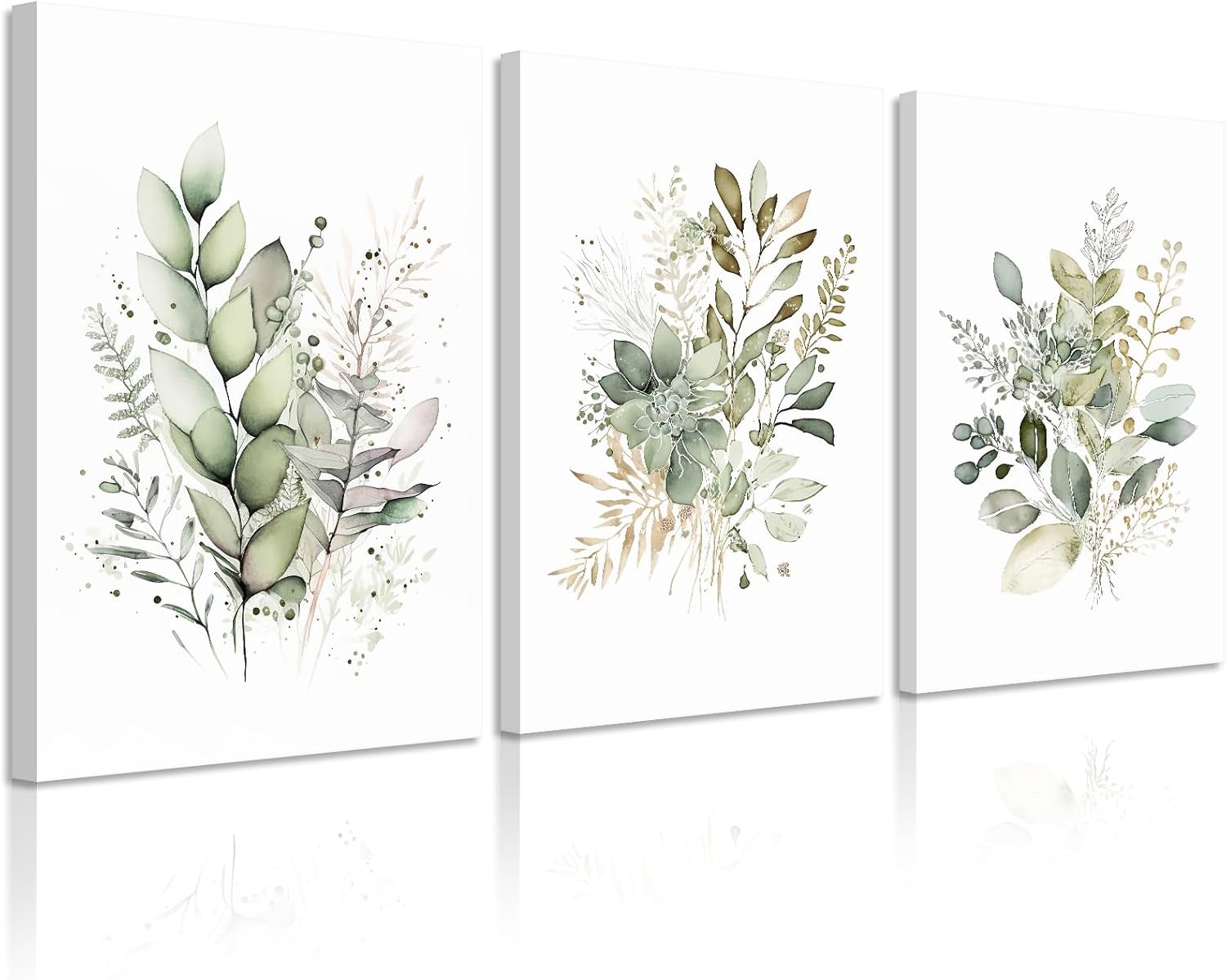 Amazon.com: Watercolor Botanical Wall Art Set of 3 Boho Floral Canvas ...