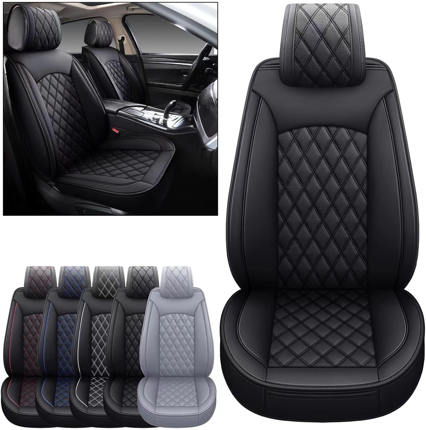 OMOKA AUTO Front Car Seat Covers with Waterproof Faux Leather Universal ...