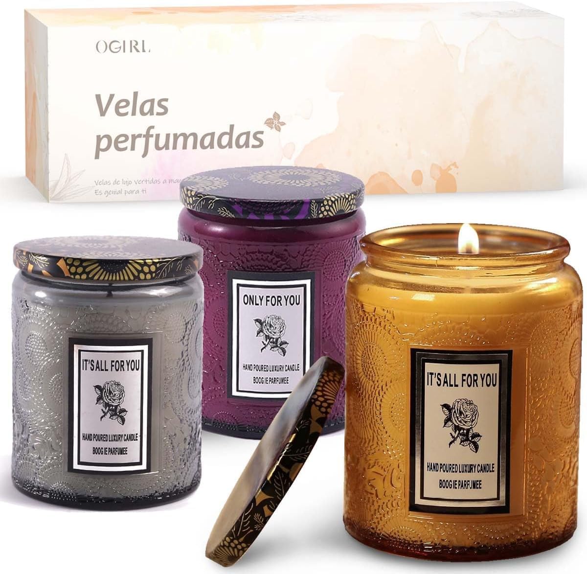 Velas Aromaticas,Juego de 3 Piezas（12.7 Oz）Vela de Aromaterapia ...
