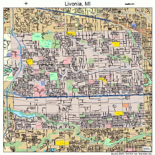 Large Street & Road Map of Livonia, Michigan MI - Printed poster size ...