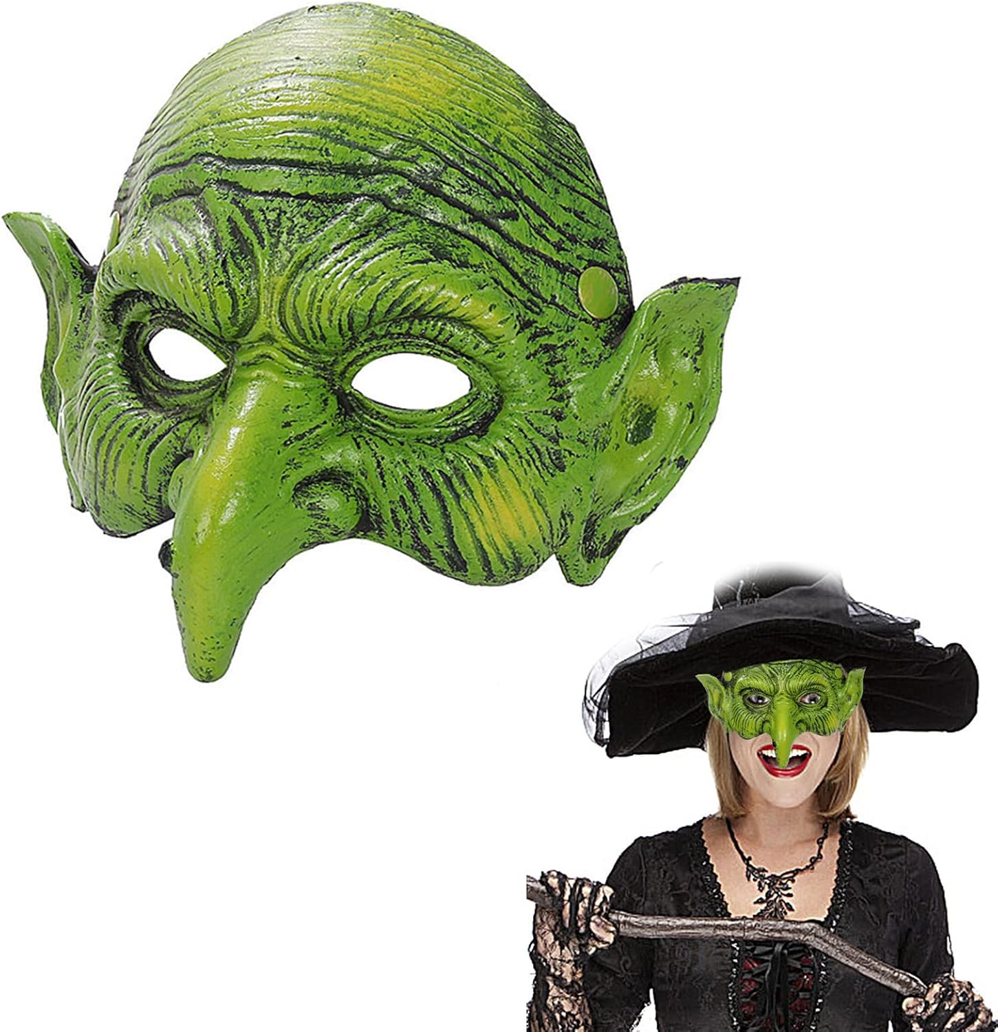 Halloween Witch Mask Green Masquerade Scary Goblin Half Face Masks for ...