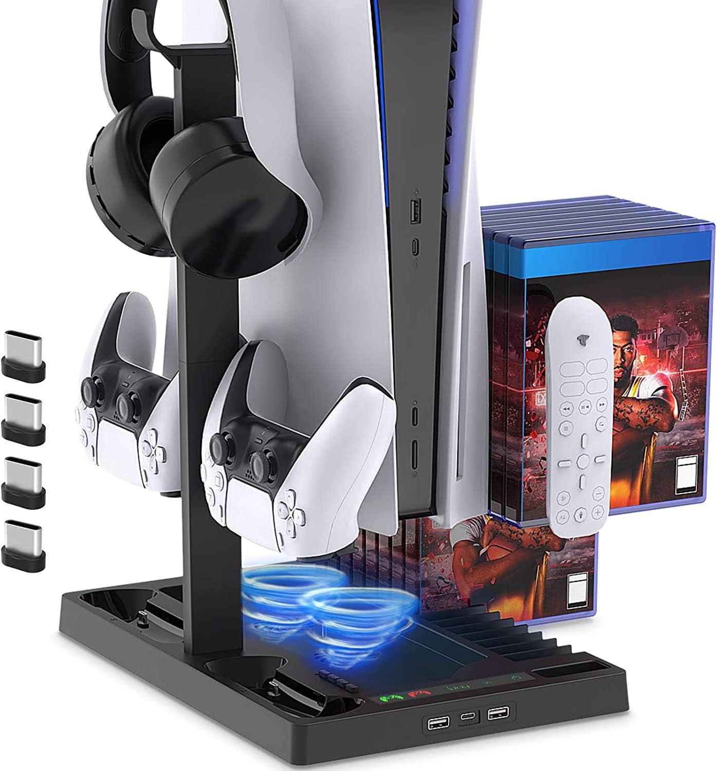 PS5 Console Stand With Cooling Fan, Dual Controller Charger PS5 ...