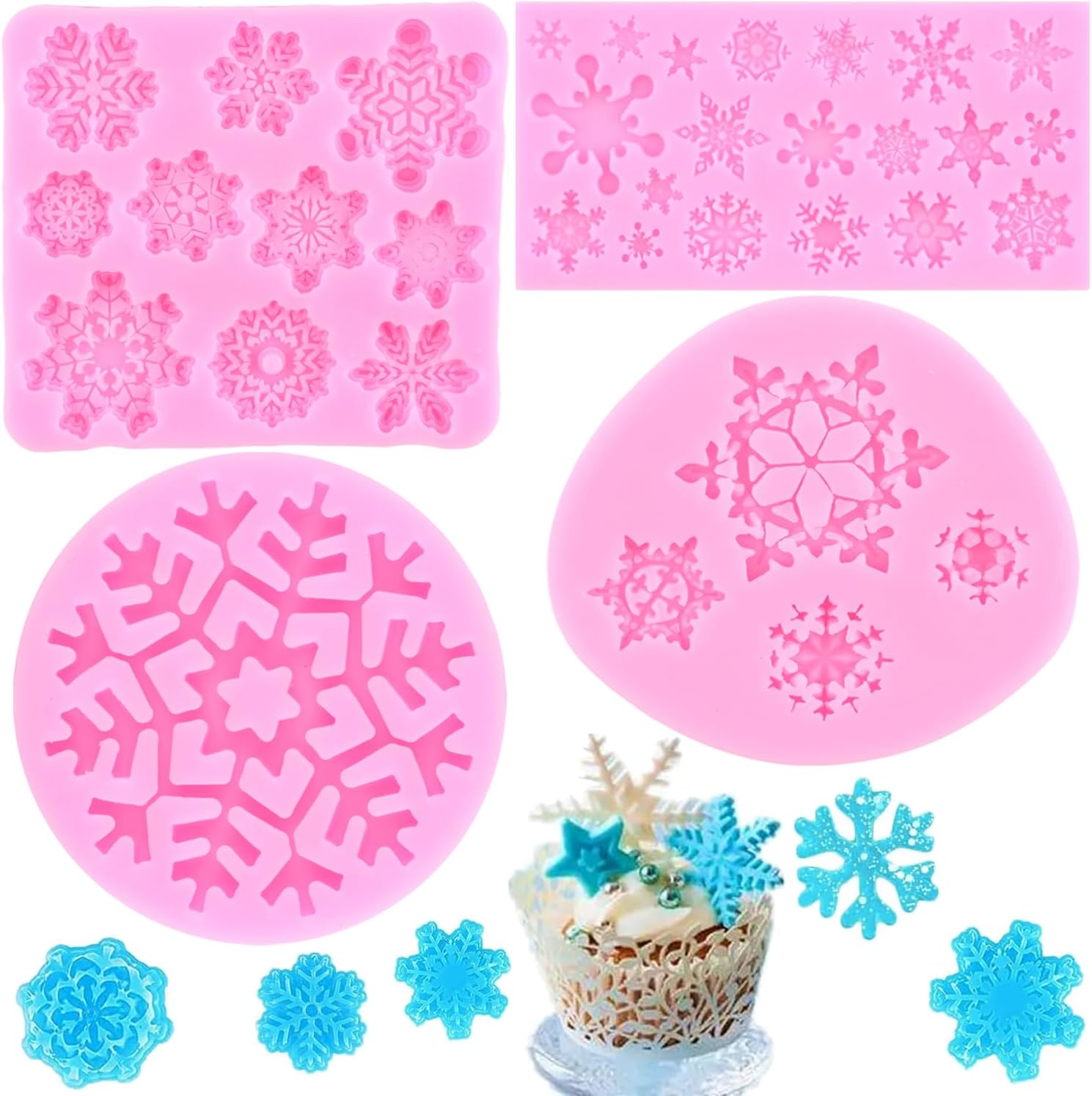 Amazon.com: MIYAHOUSE Snowflake Fondant Molds 3D Christmas Snowflake ...