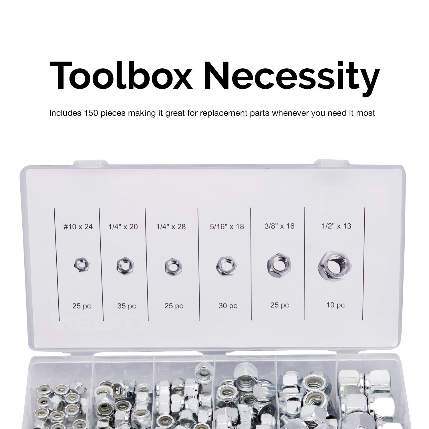 Buy NEIKO 50432A Hex Nut Assortment Set | 150 Pc Nylon Locking Nuts ...