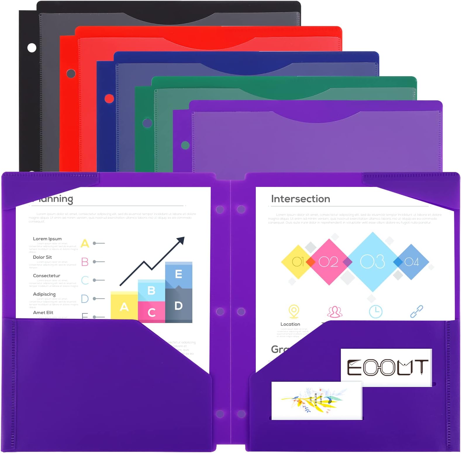Amazon.com : EOOUT 6pcs Folders with Pockets 3 Hole Punched, Letter ...