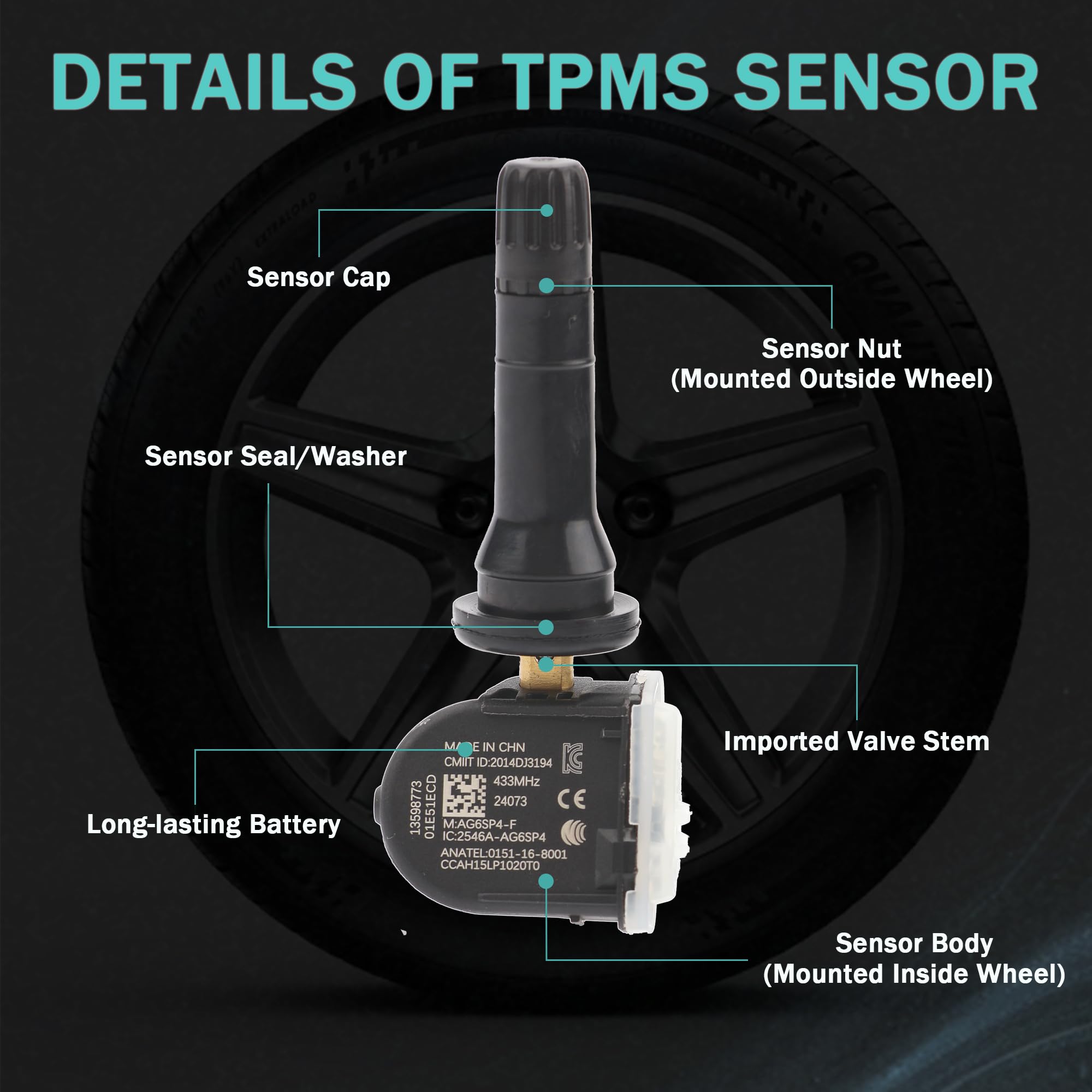 Tyre Pressure Monitoring System TPMS Sensor,433MHZ Tire Pressure ...