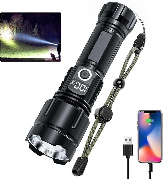 Flashlights High Lumens Rechargeable, Super Bright Flashlight with LCD ...