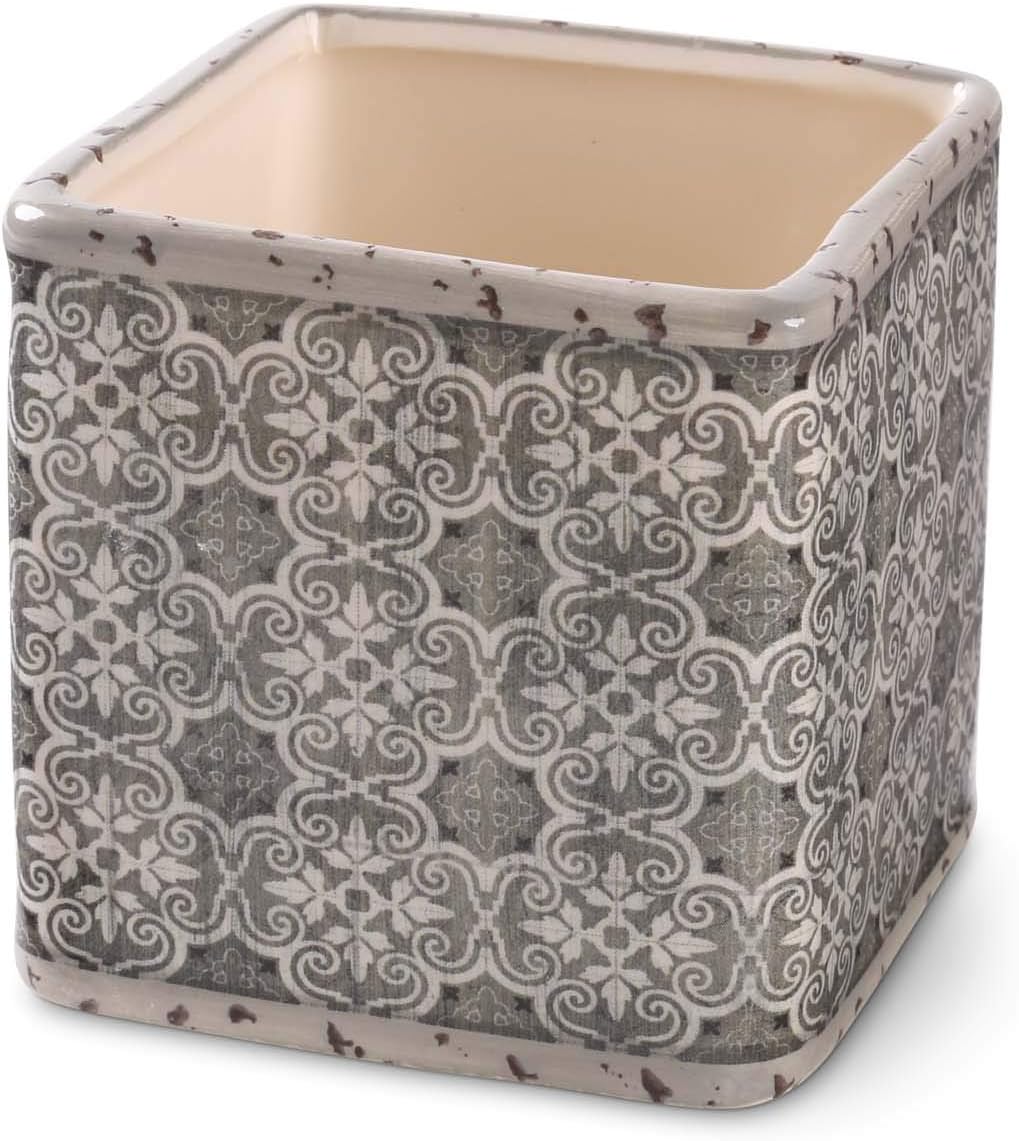 Amazon.com: K&K Interiors 15009A-1, 3 Inch Cream Ceramic Square Pot ...