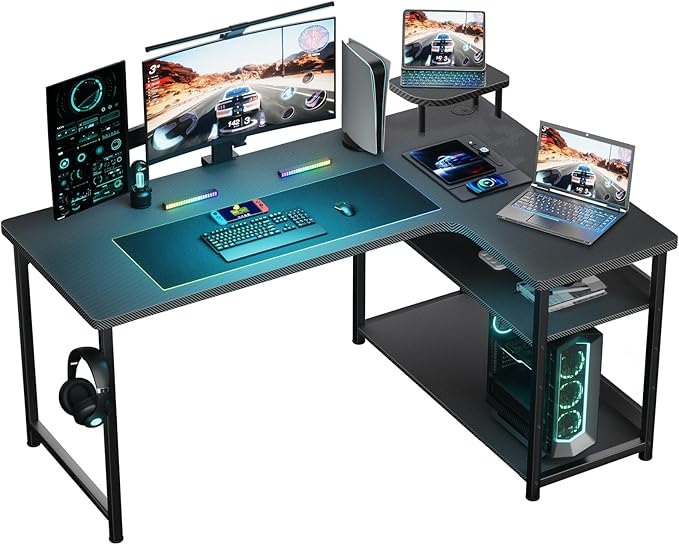 Amazon.com: GTRACING L Shaped Gaming Desk, Carbon Fiber Style Computer ...