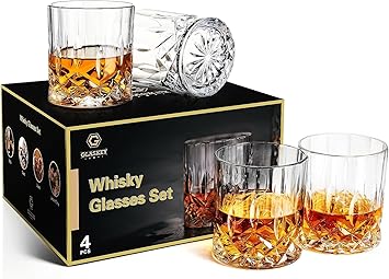 GLASKEY Whiskey Glasses Set of 4, 11oz Lead-Free Crystal Cocktail Glass ...