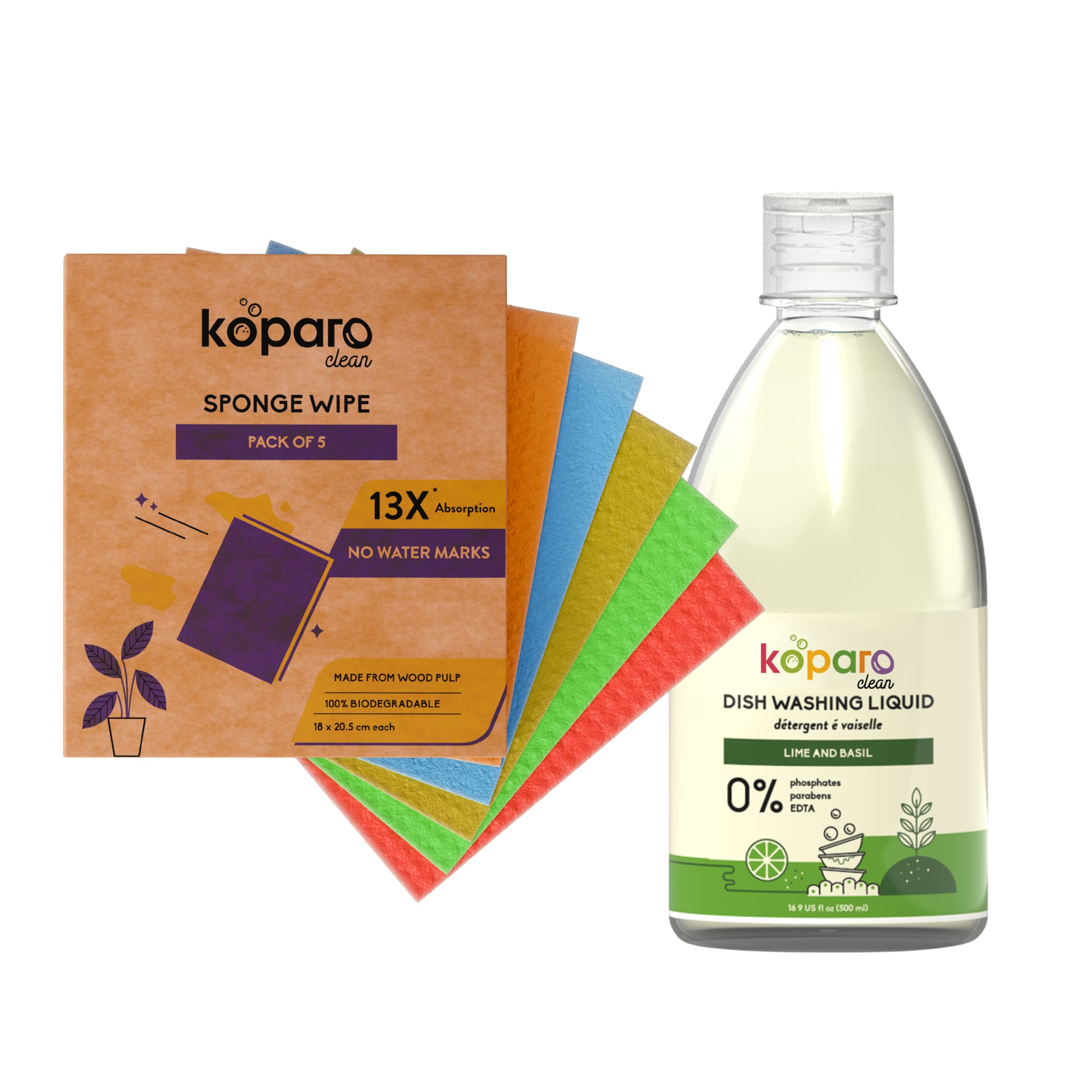 Koparo Clean Natural Sponge Wipe & Dishwash Liquid with Lime and Basil ...
