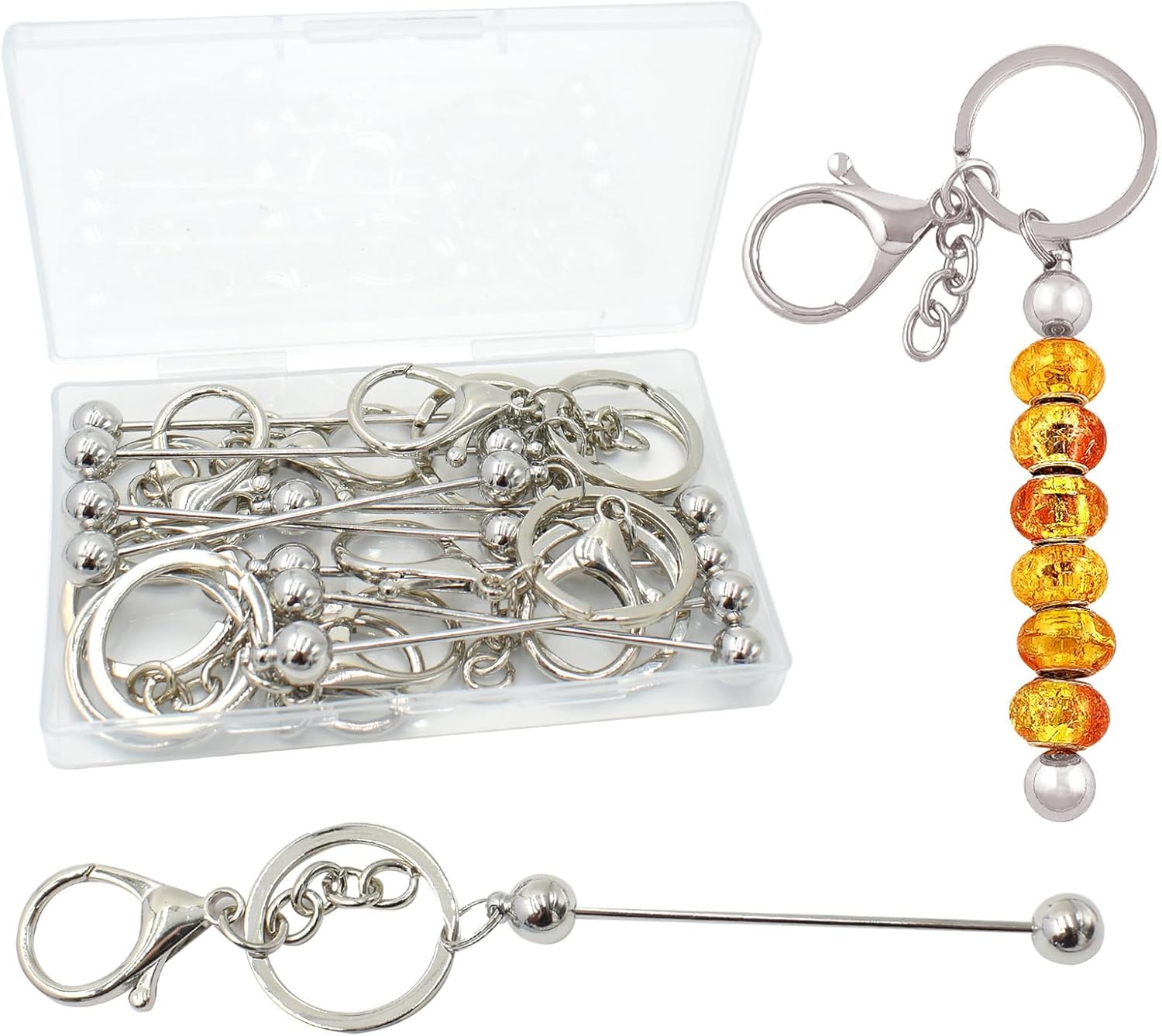 Amazon.com: PEOUWNES 8 Pcs Silver Beadable Keychain Bars Blanks Bead ...