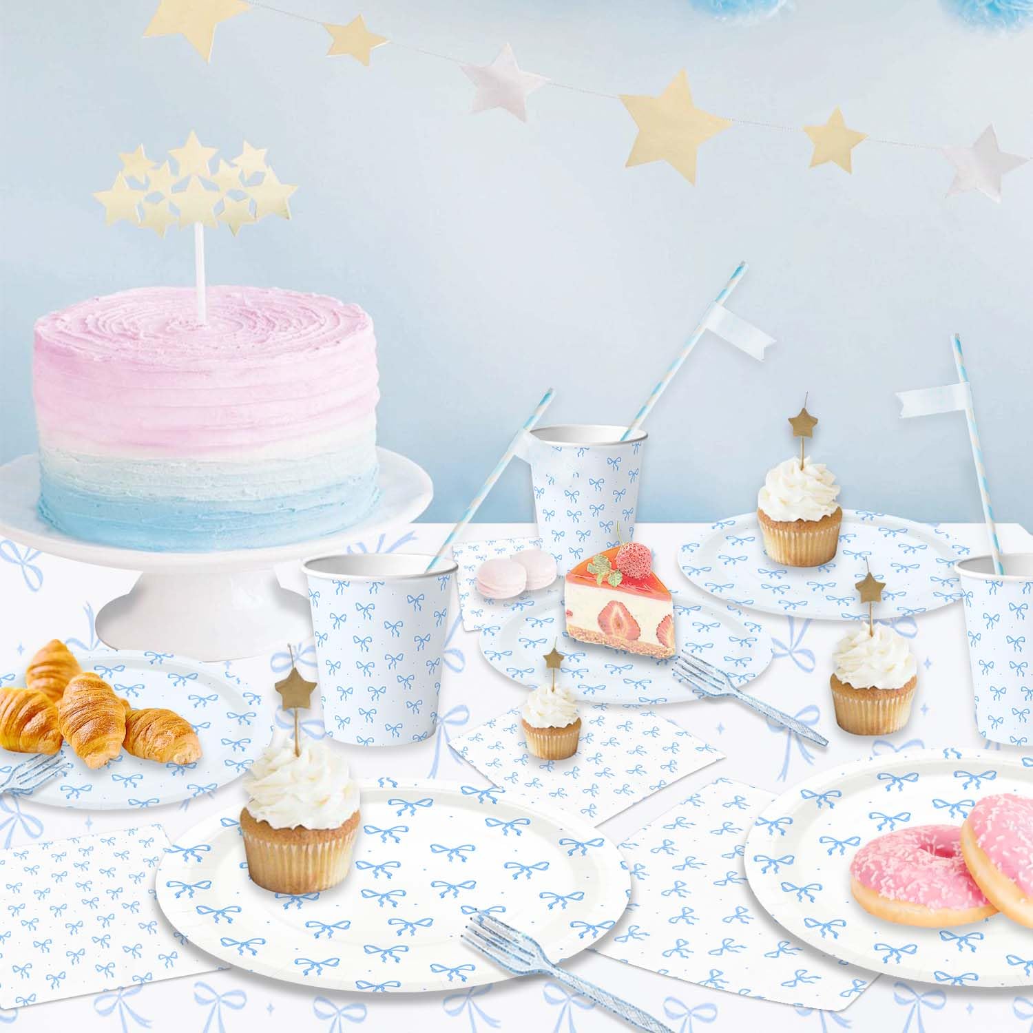 Bow Birthday Decorations Light Blue Birthday Party Decorations Light ...