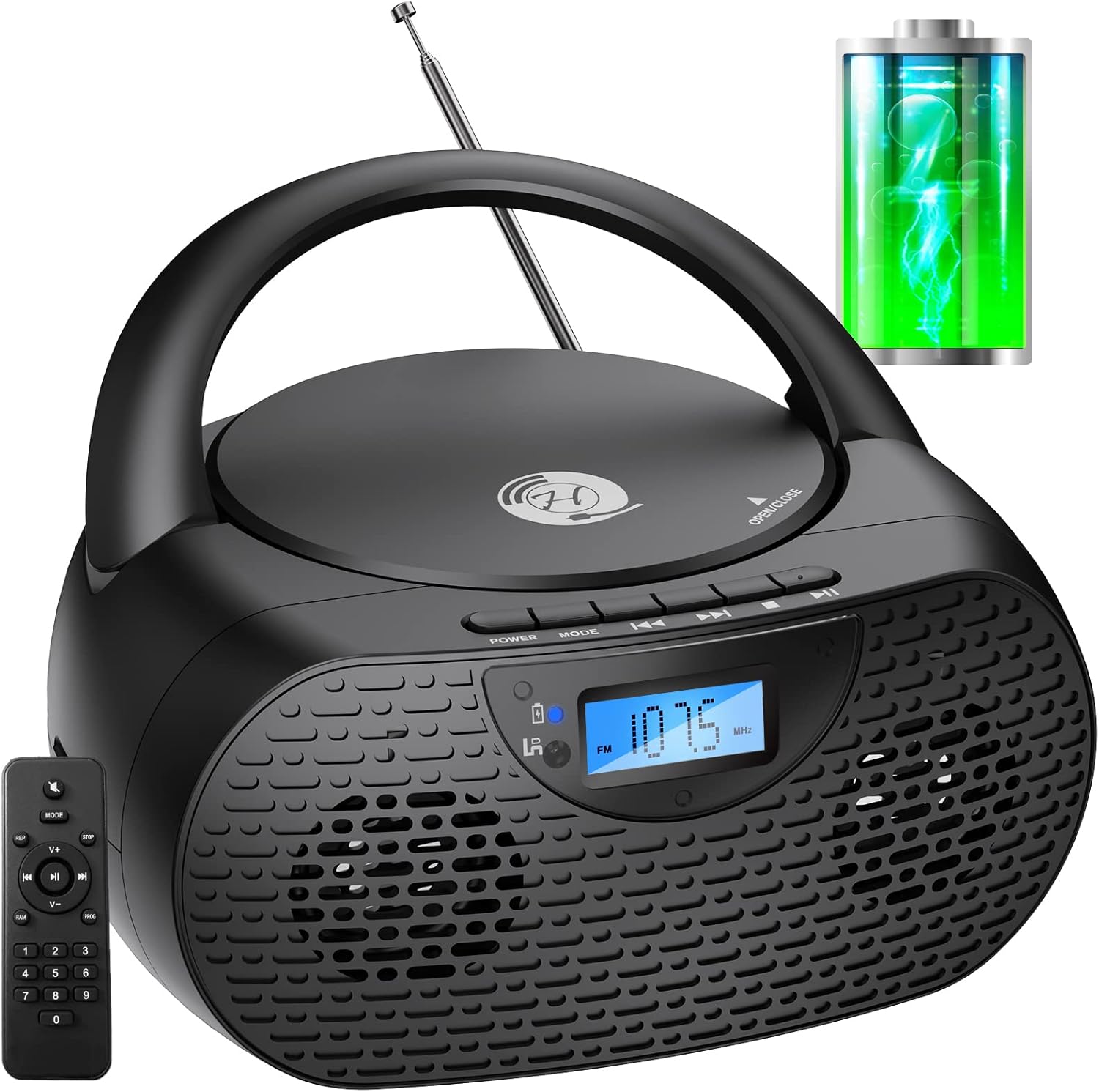 Amazon.com: CD Player Portable Bluetooth, Herneum Compact Rechargeable ...