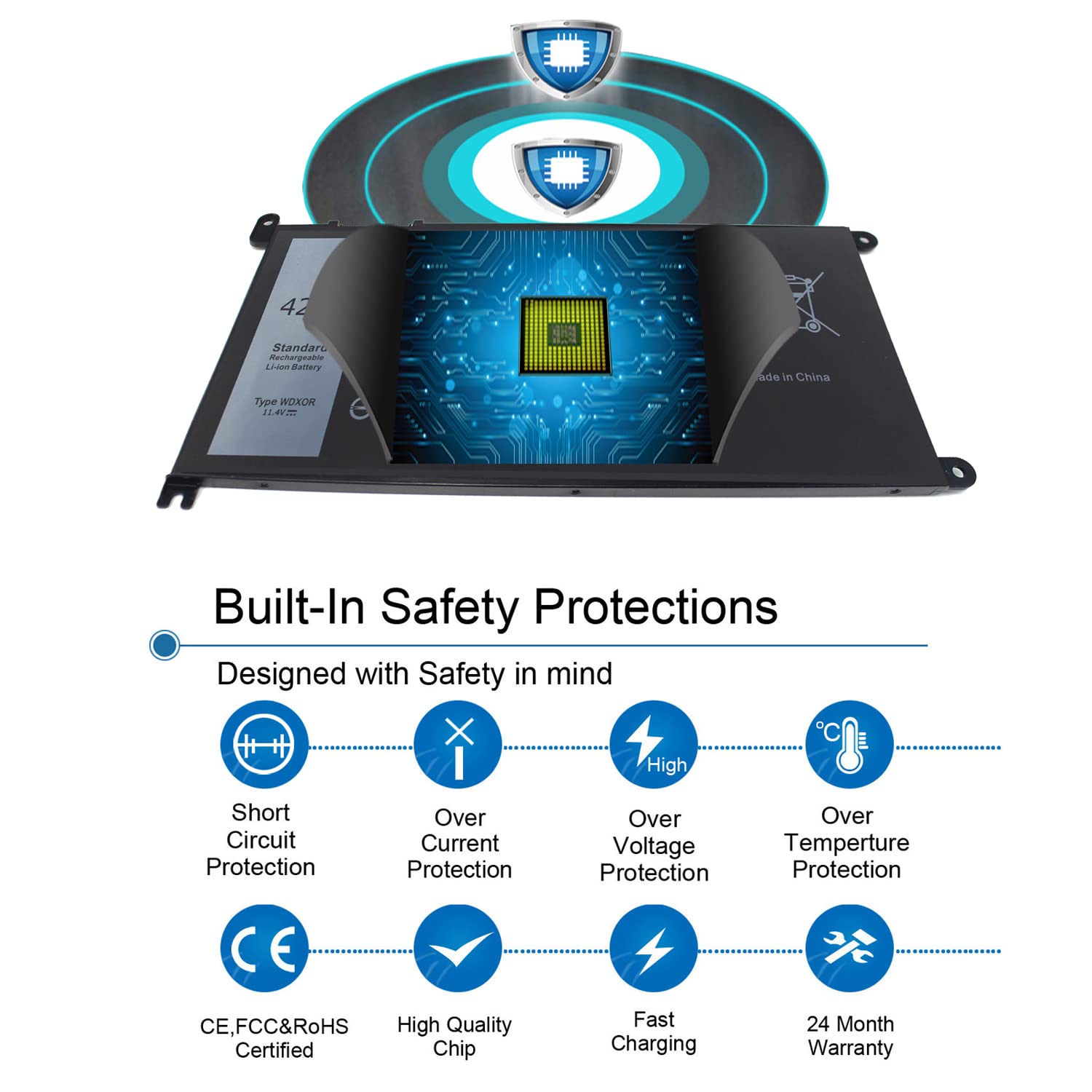 42Wh WDX0R WDXOR Battery for Dell Inspiron 13 15 7000 5567 5379 5570 ...