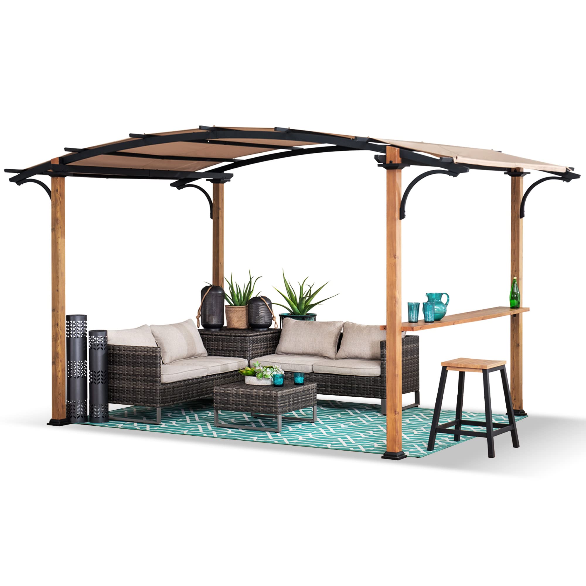 Buy Sunjoy Outdoor Pergola 8 5 X 13 Ft Steel Arched Pergola With Tan