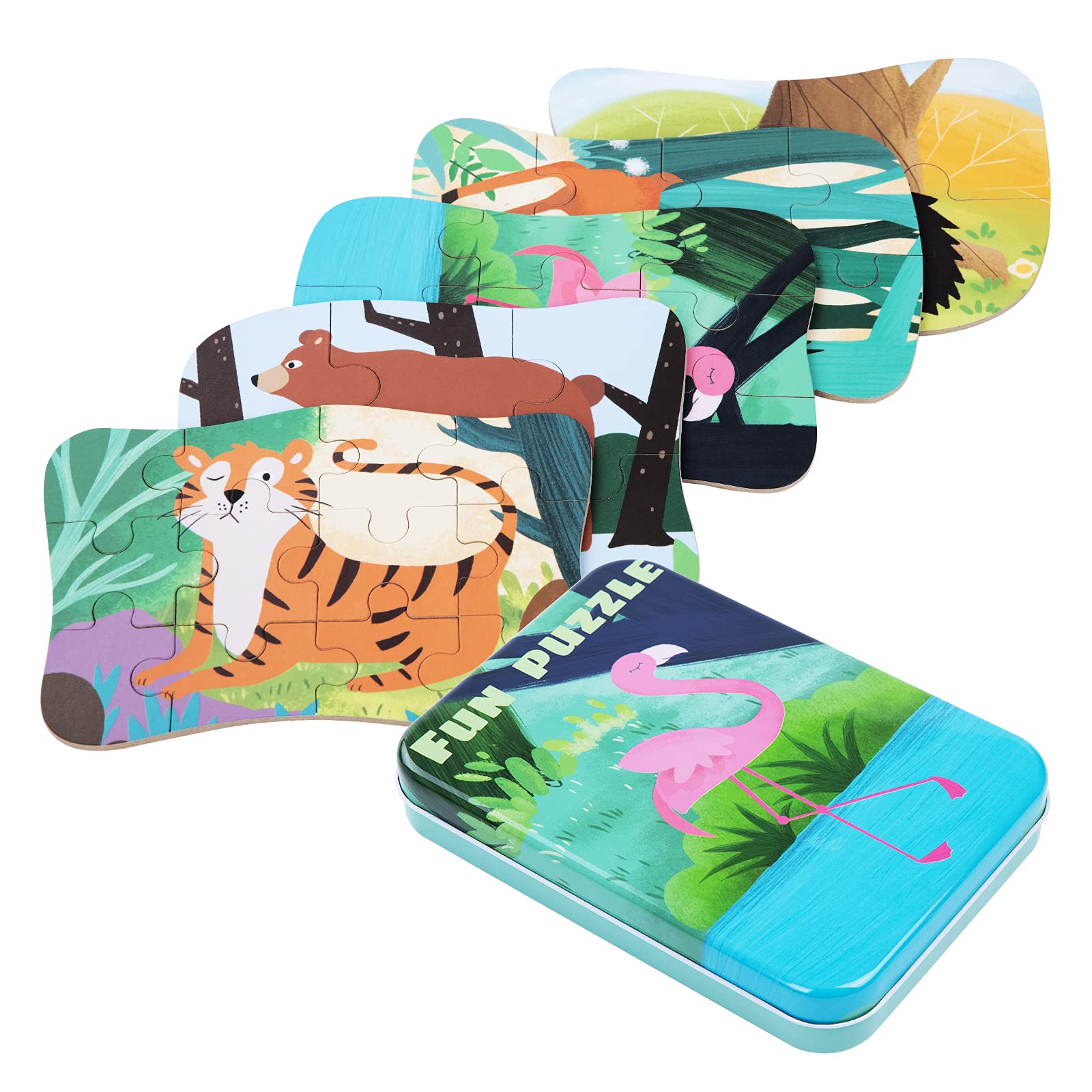 JMANNI Puzzles for 3 4 5 6 Year Olds, 5-in-1 Forest Animals Jigsaw ...