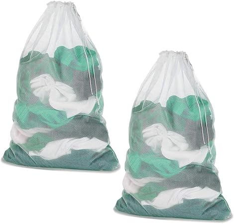 2Pcs Large Mesh Laundry Bag with Drawstring,23.6×35inch Washing Bag Net ...