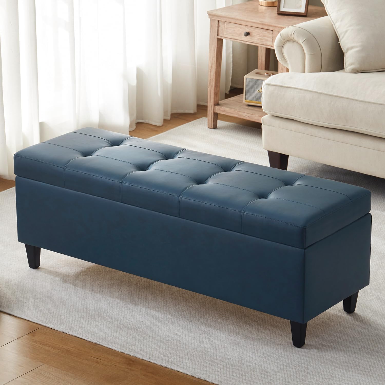 Amazon.com: Womina 50.5 Inch Storage Ottoman Bench, Faux Leather Tufted ...