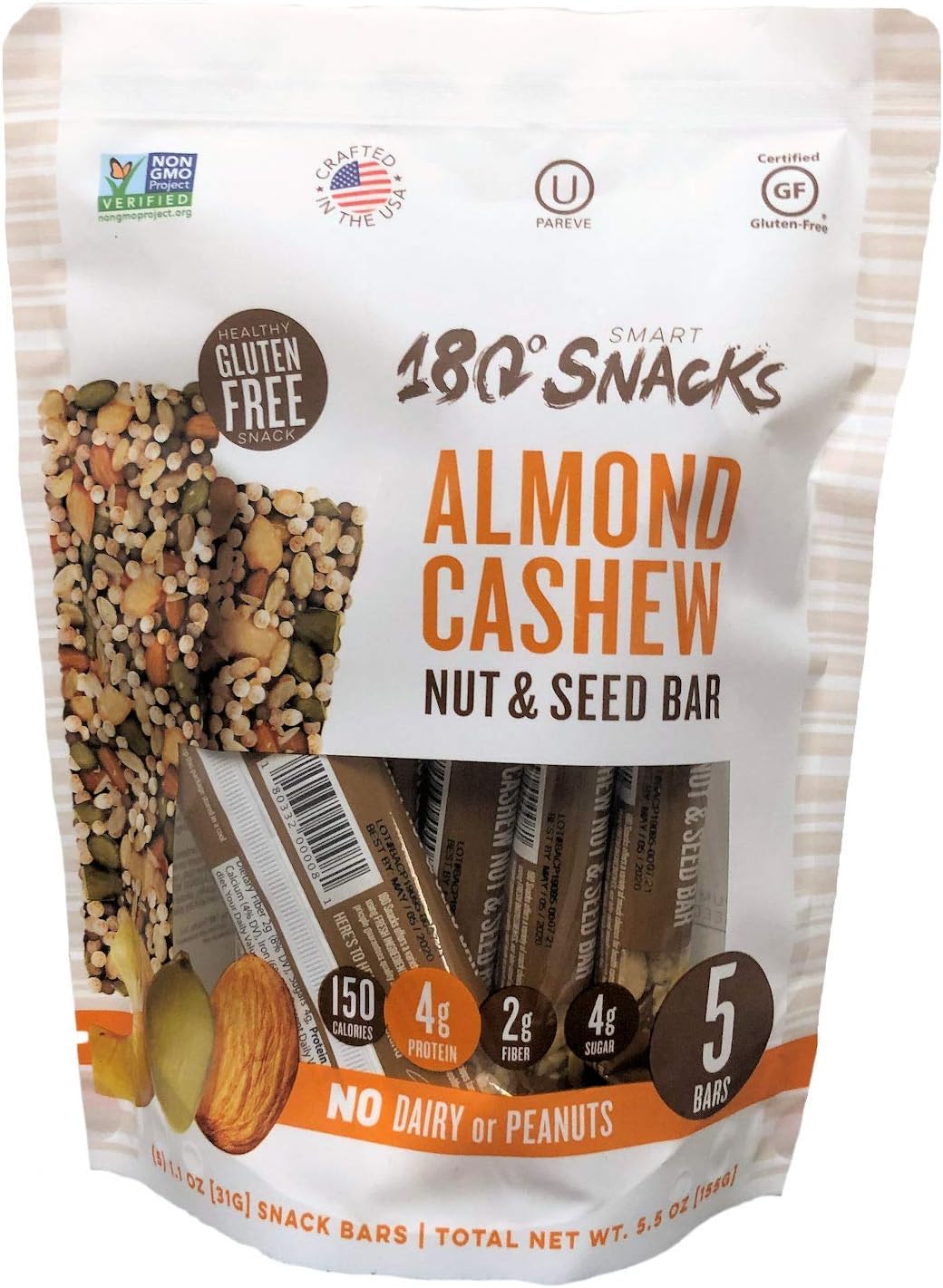 Amazon.com: 180 Snacks Fruit Nut & Seed Crunch Bar 1 Pack, 5 Snack Bars ...