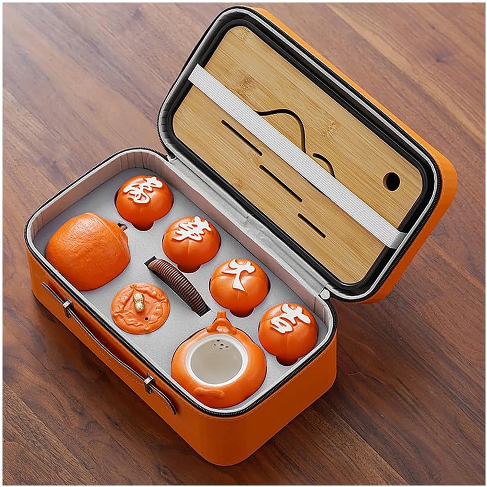 Amazon.com: GVILTY Chinese Ceramic Tea Set Orange Shaped Travel Tea Set ...