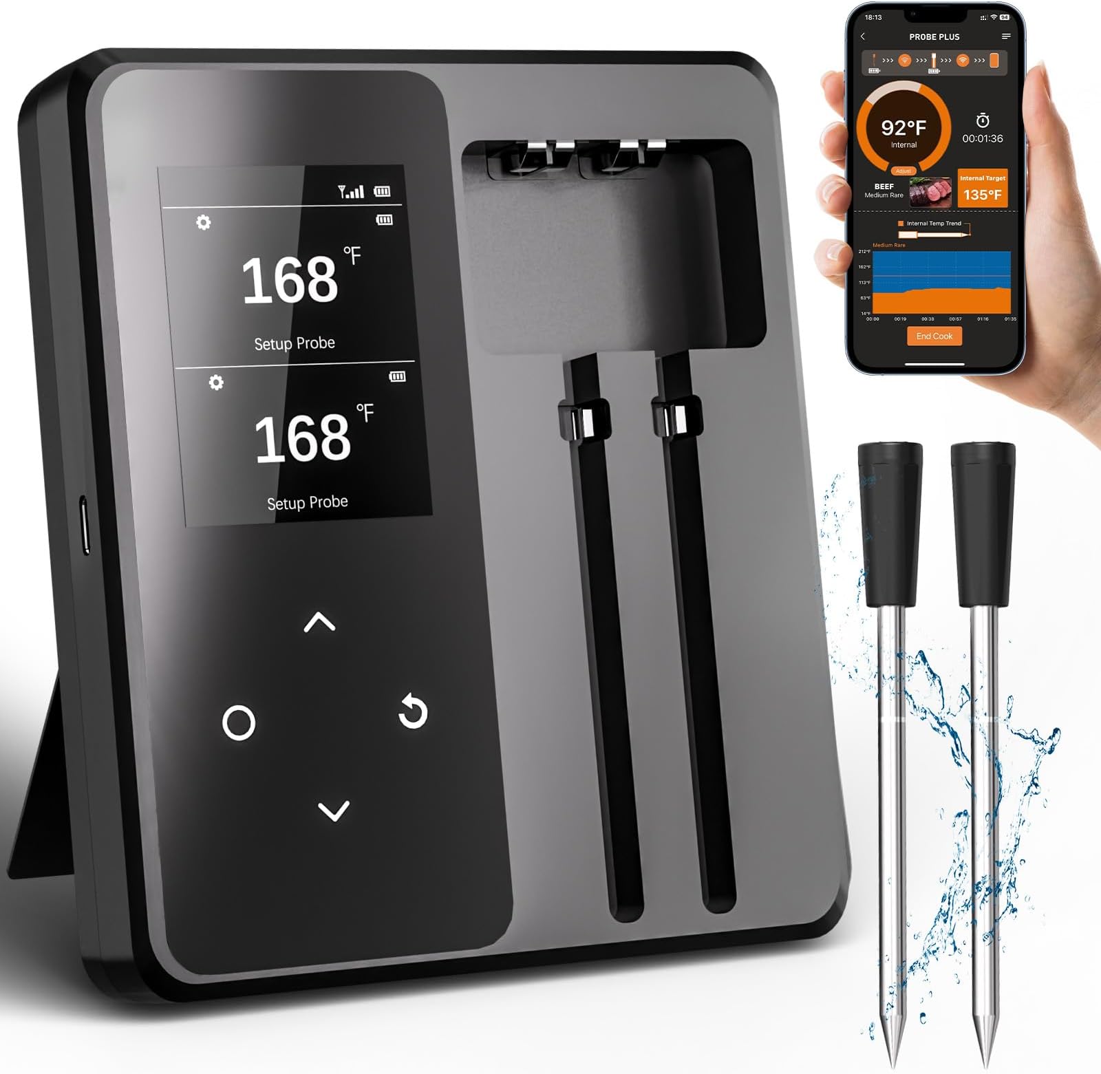 Wireless Meat Thermometer, Remote Range Bluetooth Meat Thermometer with ...