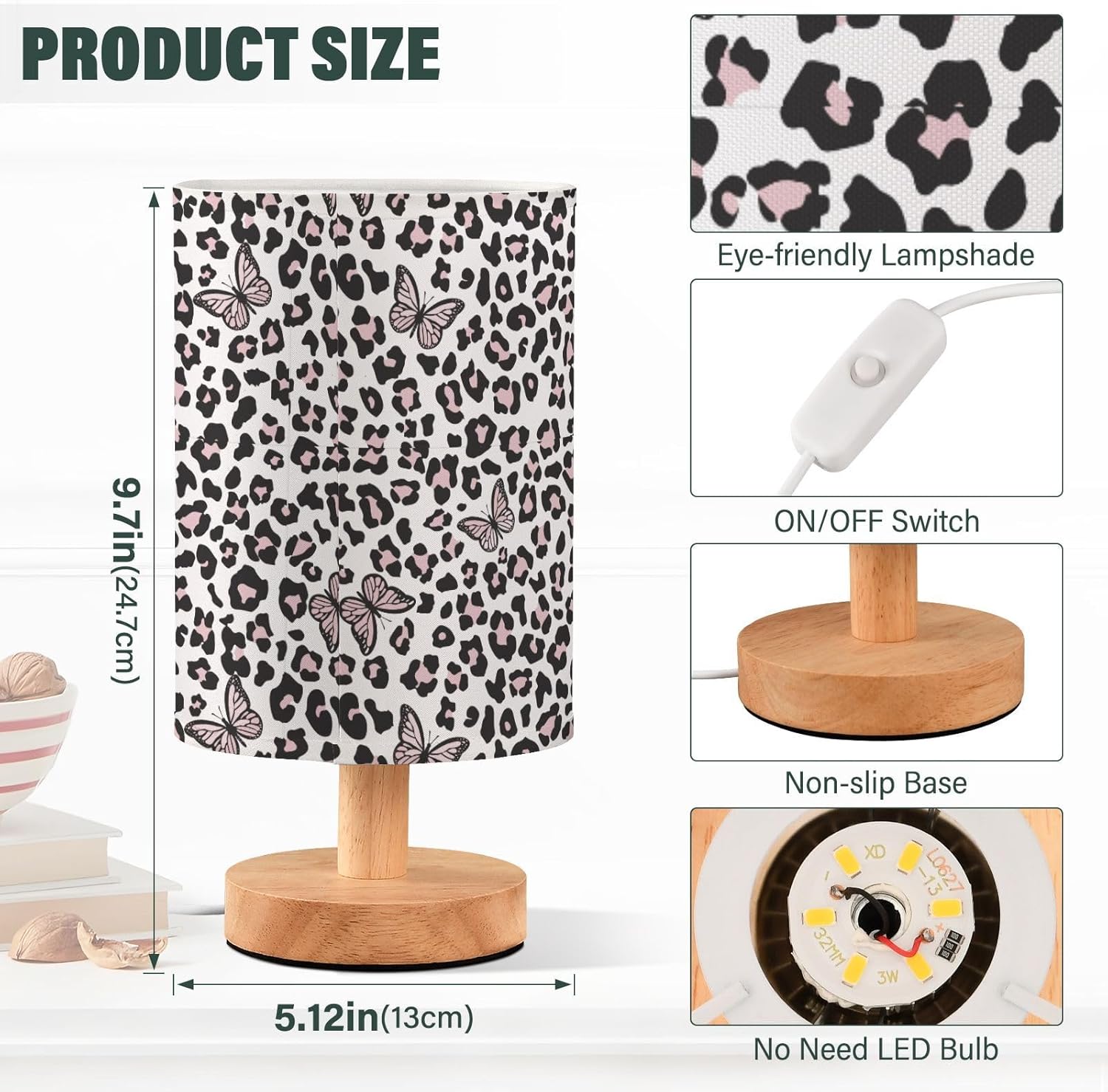 Led Table Lamp Night Stand Lamps with USB Port Pink Leopard Table Lamp ...