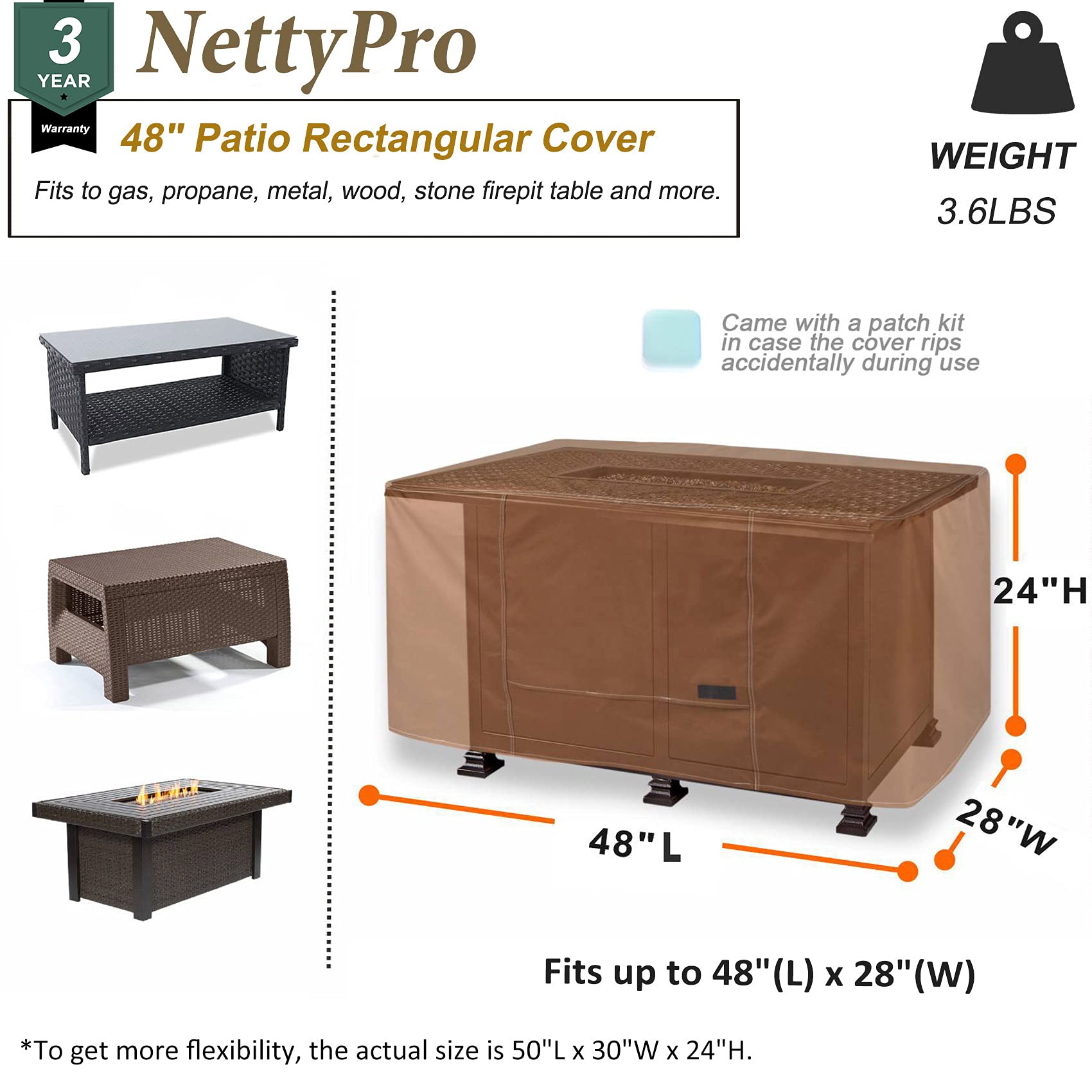 Snapklik.com : Rectangular Fire Pit Table Cover, Waterproof 600D Heavy ...