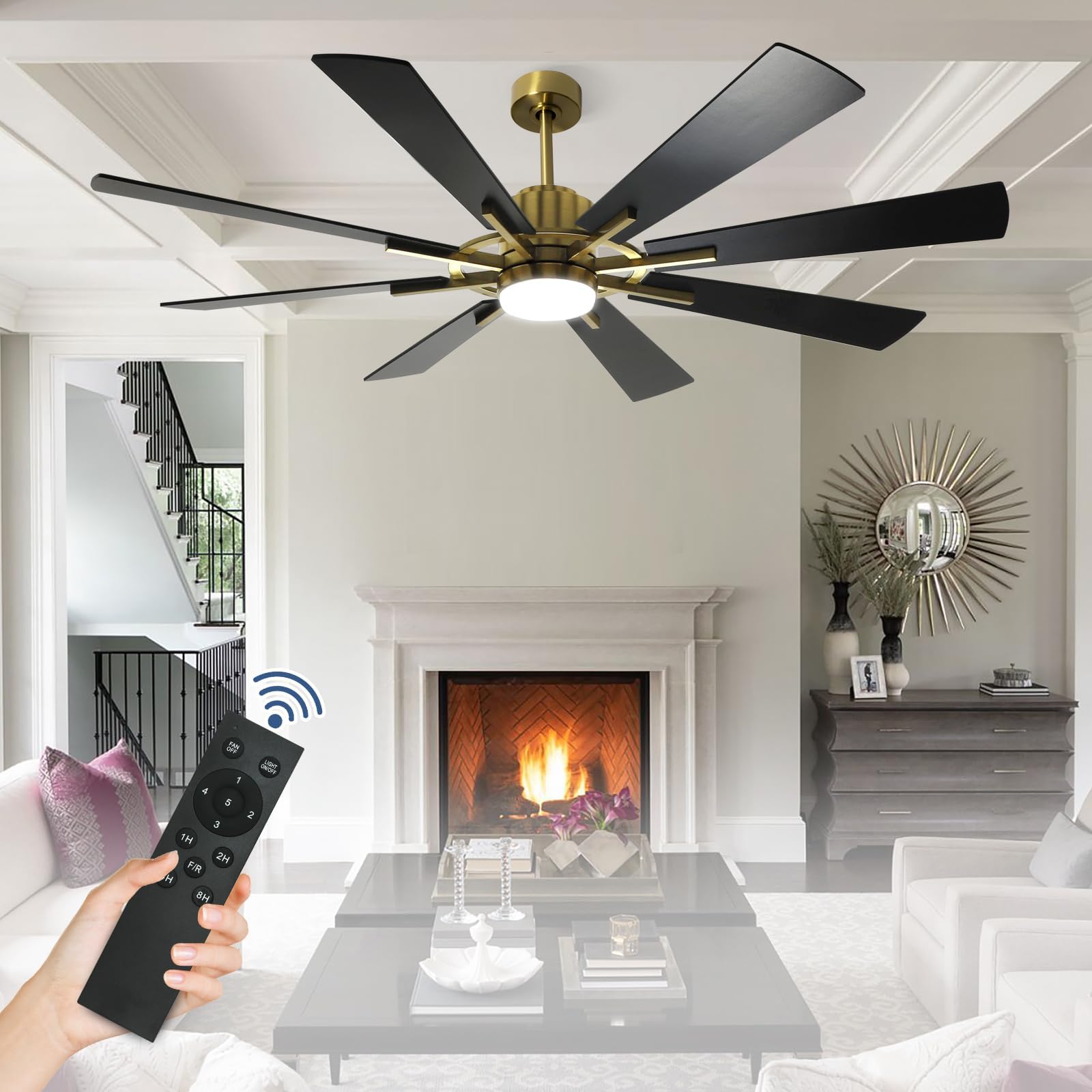 DIGLED 60" Farmhouse Ceiling Fan with Lights and Remote Control, 8 ...
