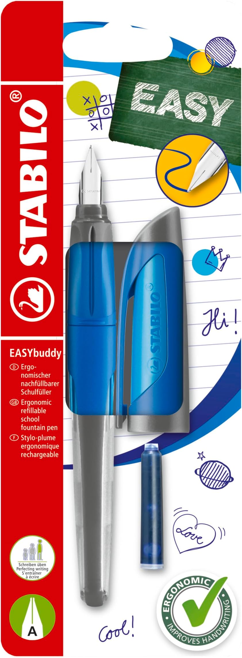Ergonomic School Fountain Pen - STABILO EASYbuddy - A Nib - Pack of 1 ...