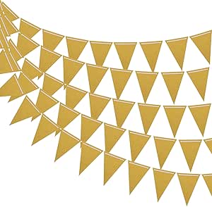 Amazon.com: MECCANIXITY 5 Pcs 10 Feet Gold Pennant Banner Flags String ...