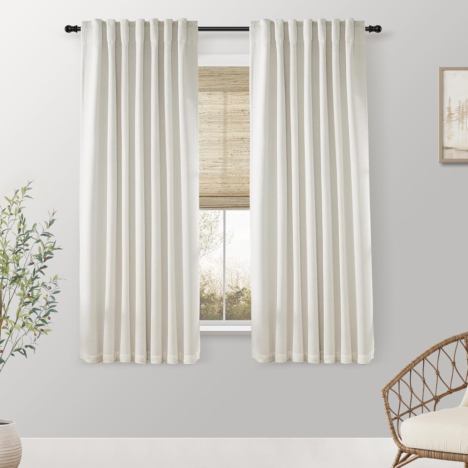 54 Inch Long Curtains,Black Out Linen Back Tab Pleated Room Darkening ...