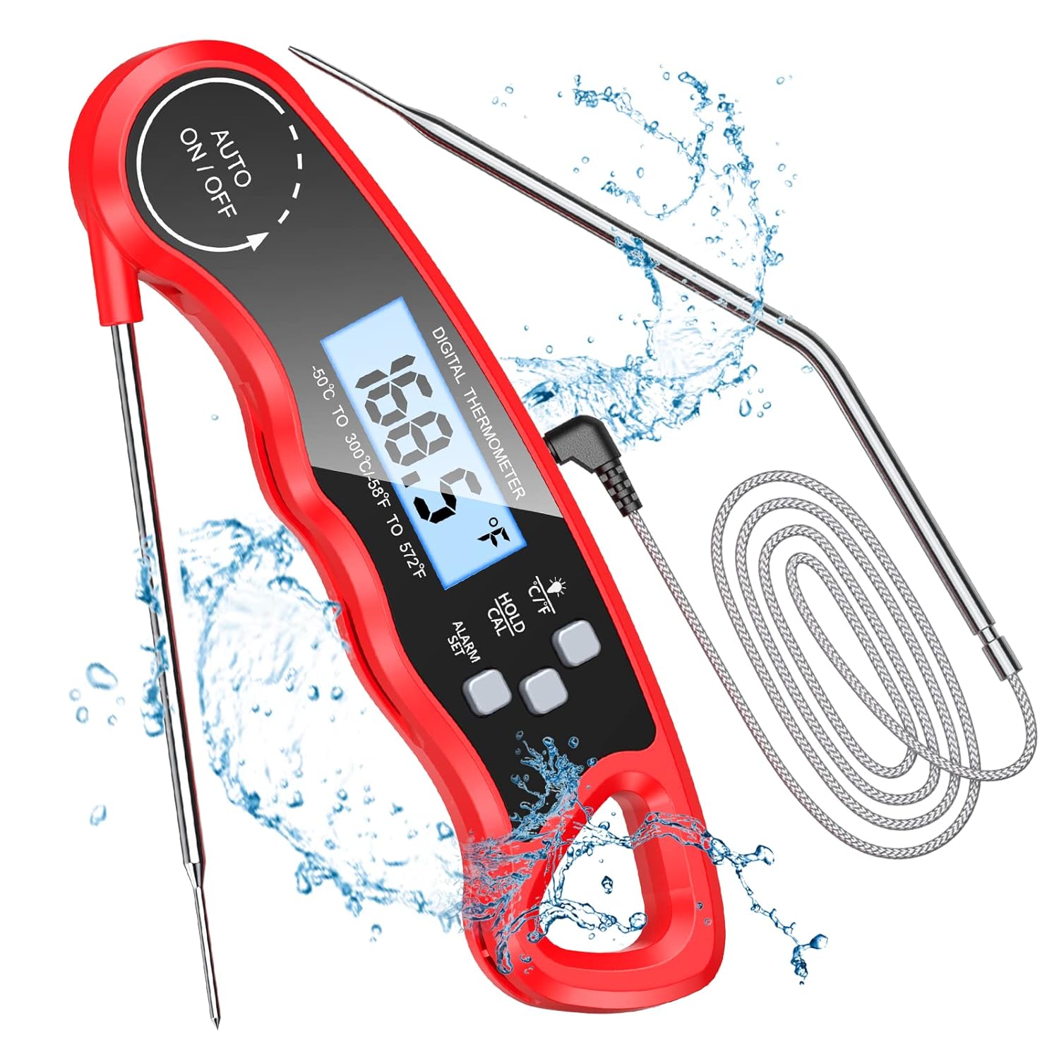 Meat Thermometer Instant Read, TEUMI Digital Food Thermometer with Dual ...