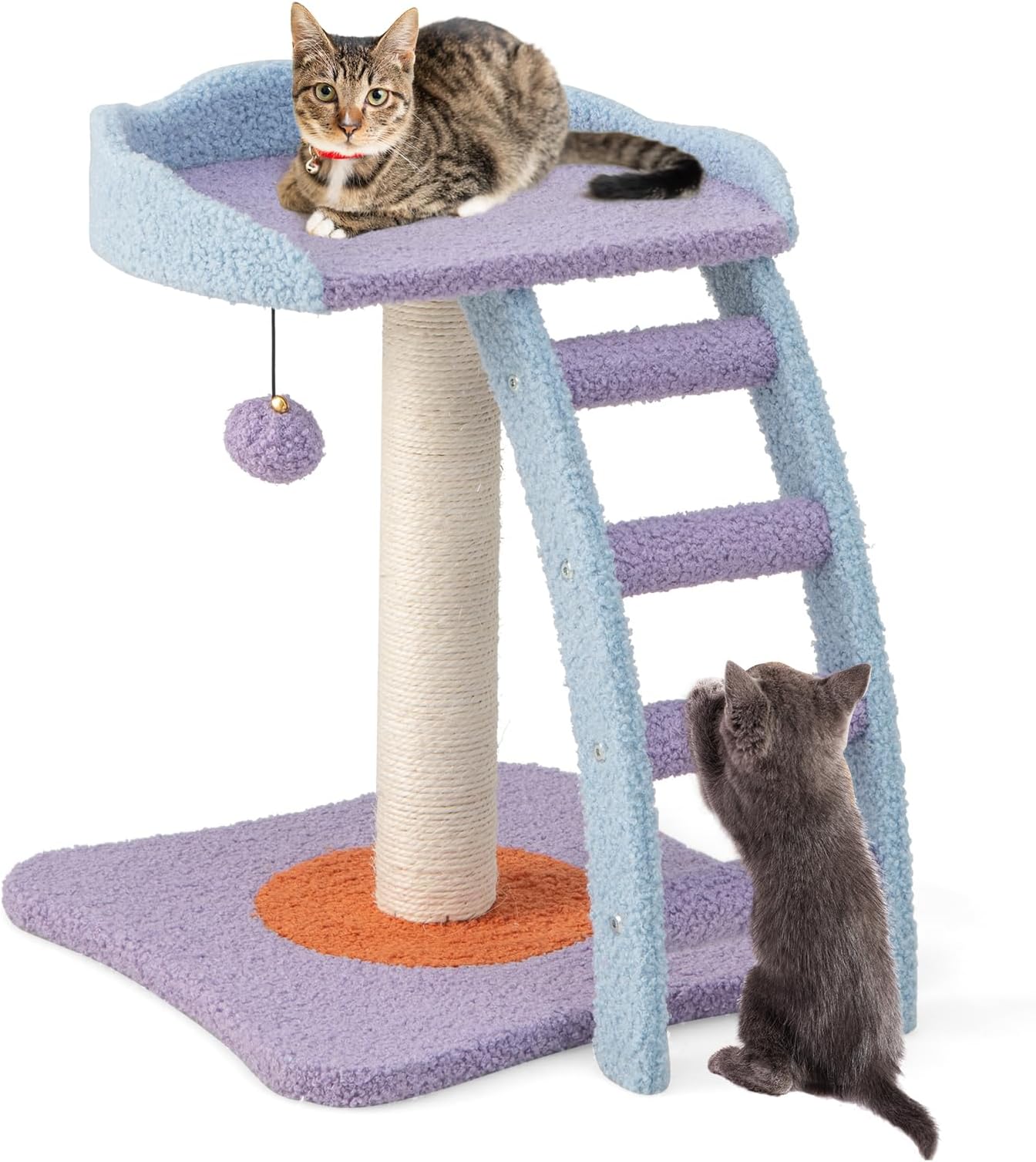 COSTWAY Kratzbaum Klein 4 in 1, Katzenbaum mit weicher Sitzfläche ...