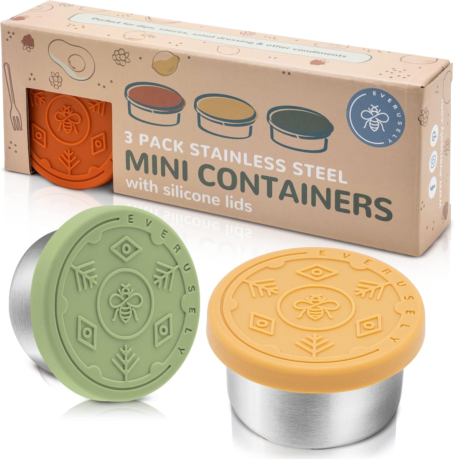 Amazon.com: Everusely Mini 3x1.5oz Leakproof Salad Dressing Container ...