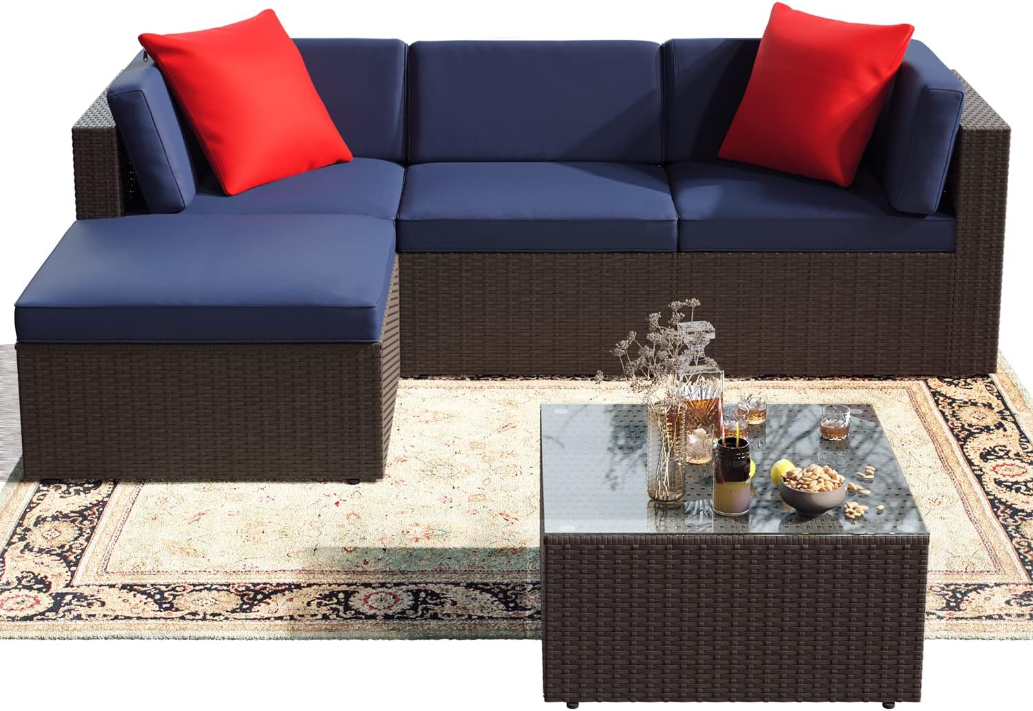 Amazon.com: Greesum 5 Piece Patio Furniture Sets Outdoor Wicker Rattan ...
