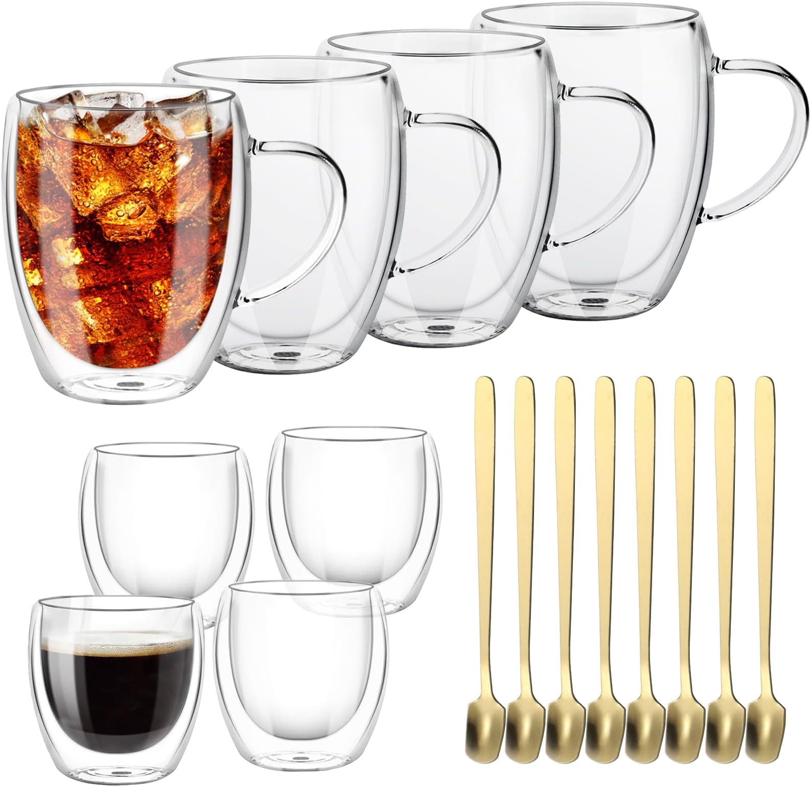 Amazon.com: CNGLASS 12oz Glass Coffee Mugs,Double Wall Insulated Glass Cups with Handle,Clear ...