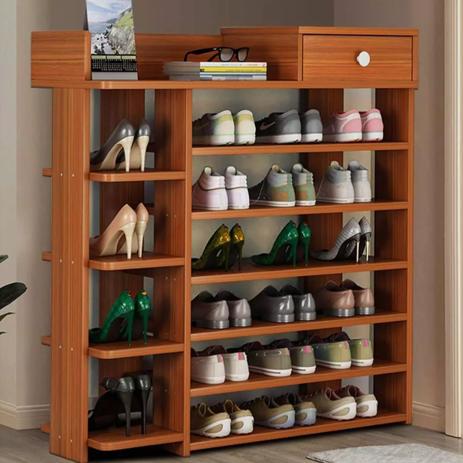 Youyijia 7 Tiers Shoe Rack Shoes Cabinet Storage Wooden Shoe Shelf ...