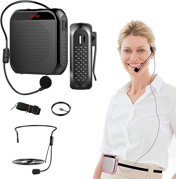 Voice Amplifier with Wired Microphone Headset, Portable Rechargeable PA ...