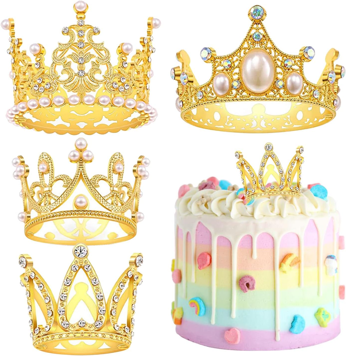 Amazon.com: BOYIVI Gold Crown Cake Topper 4 Pieces Happy Birthday Cake ...