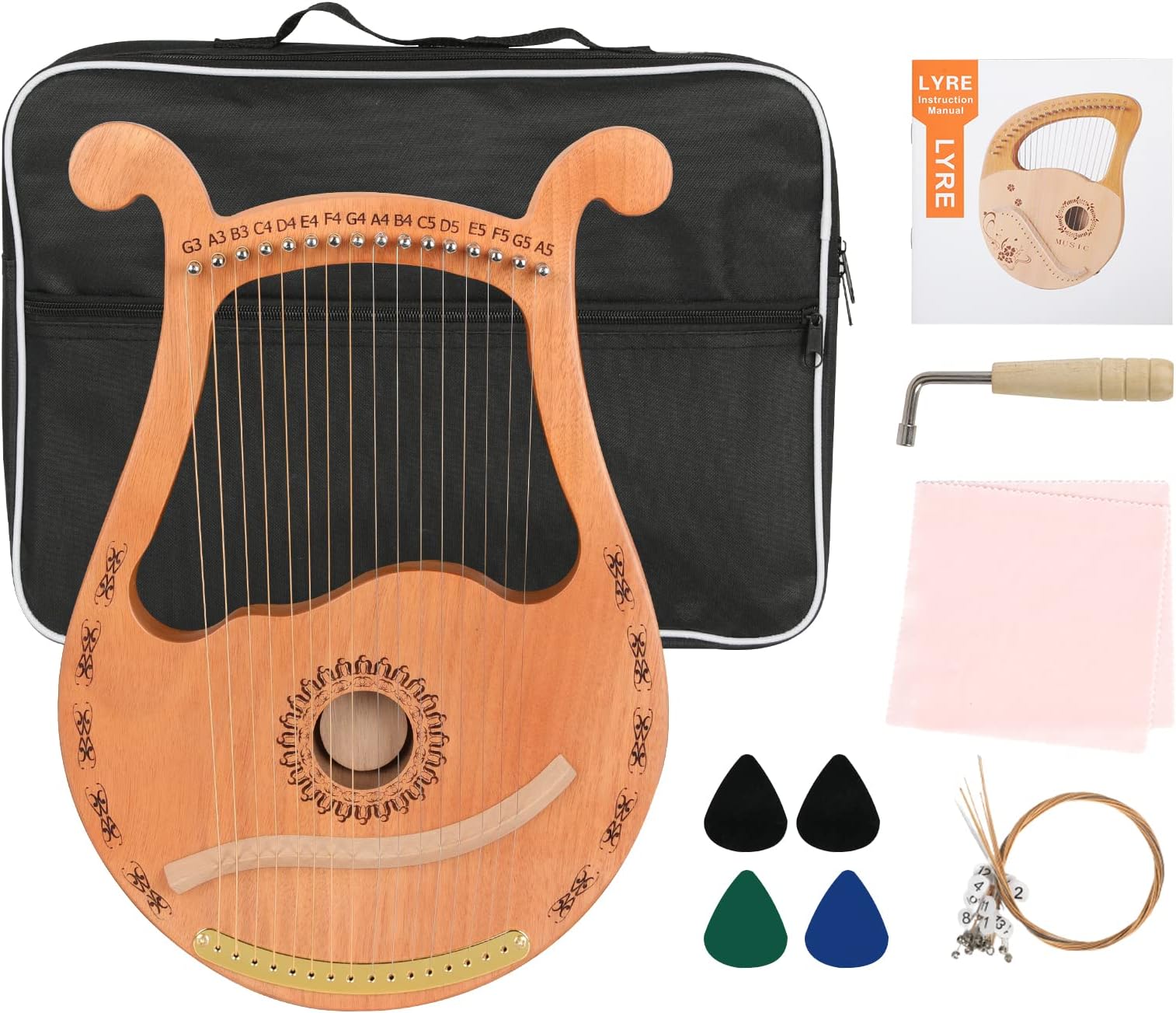 Amazon.com: HOMIER Lyre Harp 16 Strings Mahogany Wood Lyre Harp with ...