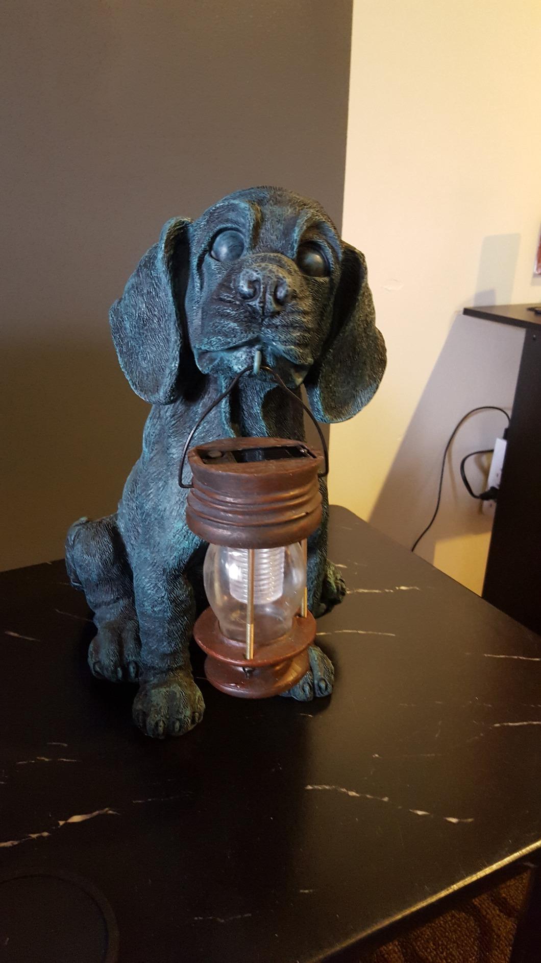 Amazon.com : Black Labrador Dog Sitting Down with Lantern Solar Light ...