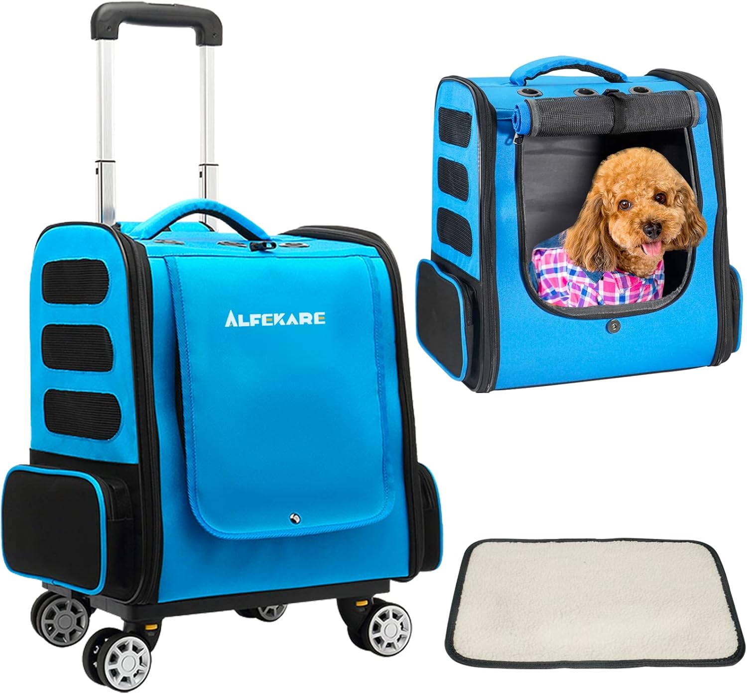 Rolling Cat Carrier Airplane Approved Pet Carrier with Wheels, Dog ...