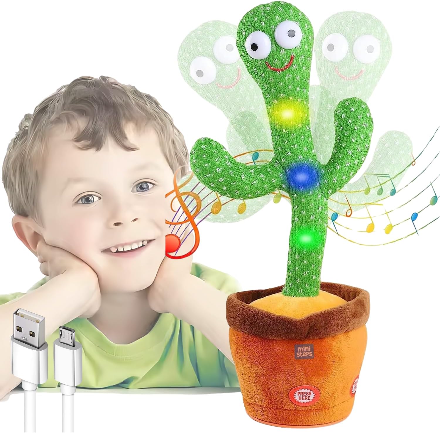 Mini Steps Dancing Cactus Toy for Kids - Rechargeable Talking Singing ...