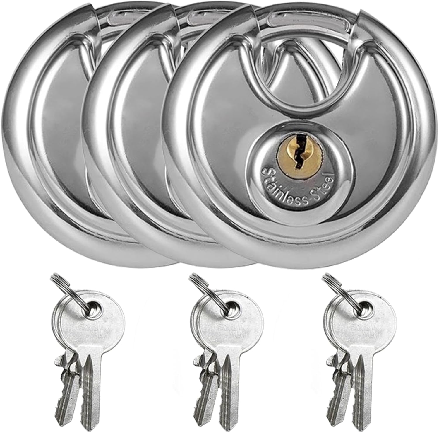3 Pcs Keyed Alike Discus Padlock, Stainless Steel Heavy Duty Discus ...