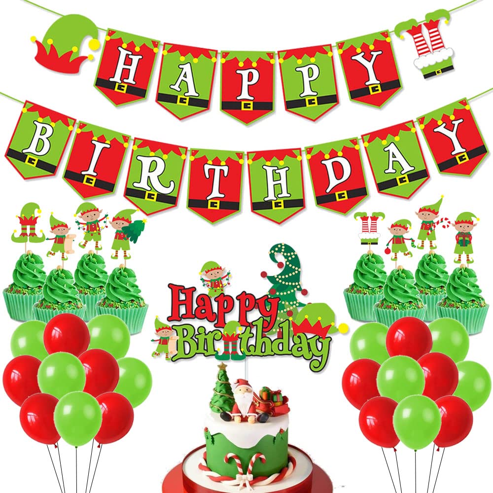 Elf Christmas Birthday Party Decorations Cartoon Elf Theme Happy ...